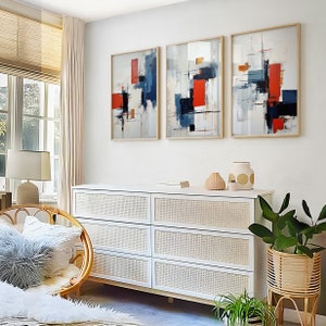 Minimalist Red Blue Abstract Art Gallery Wall Set of 3 Prints. Modern ...
