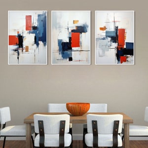 Minimalist Red Blue Abstract Art Gallery Wall Set of 3 Prints. Modern ...