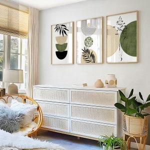 Green Black Boho Wall Art Set of 3 Prints. Mid Century Modern Room ...