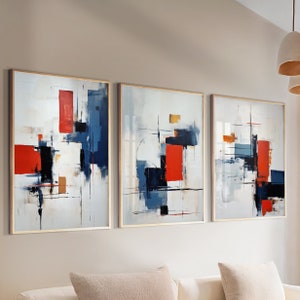 Minimalist Red Blue Abstract Art Gallery Wall Set of 3 Prints. Modern ...