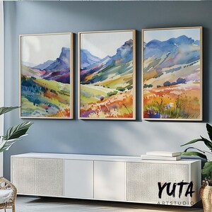 Bright Colorful Mountain Wall Art Set of 3 Print, Minimalist Bright ...