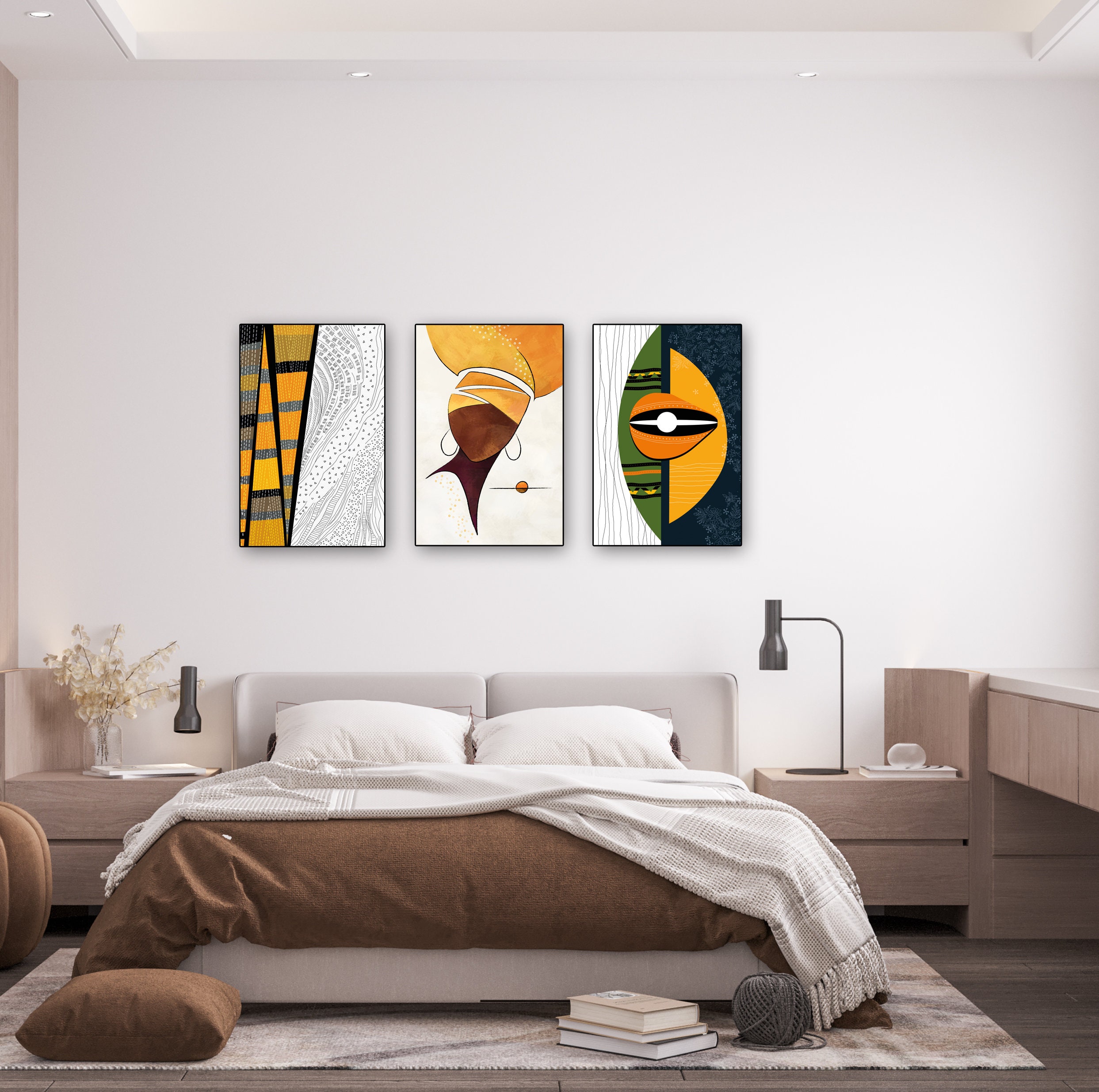 Abstract African Wall Art Set of 3 Prints. Modern African American Art ...