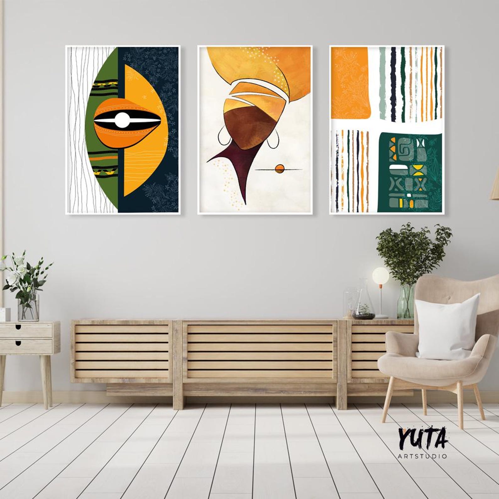 Colorful African Art Set of 3 Prints, Tribal Ethnic Abstract Gallery ...