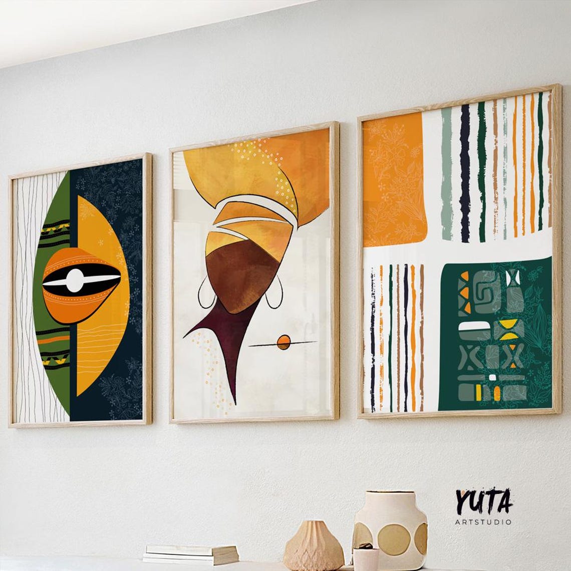 Colorful African Art Set of 3 Prints, Tribal Ethnic Abstract Gallery ...