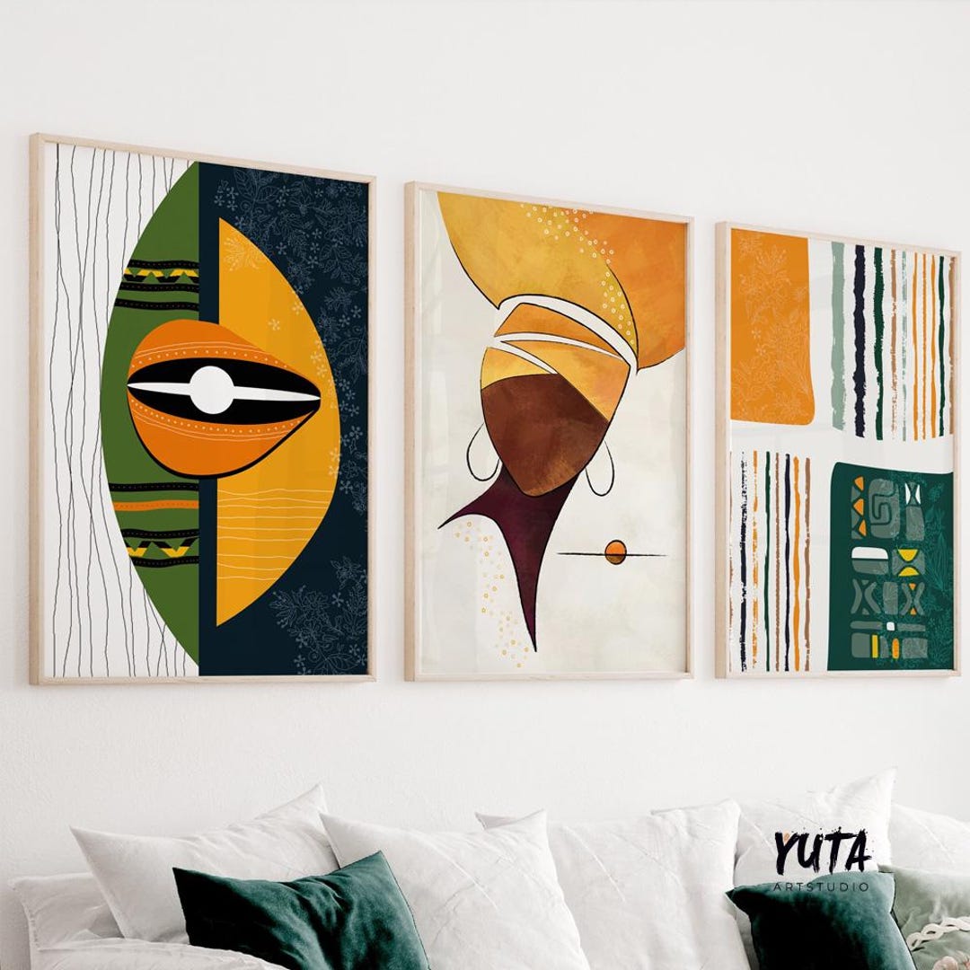 Colorful African Art Set of 3 Prints, Tribal Ethnic Abstract Gallery ...