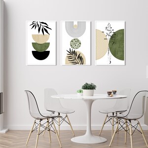 Green Black Boho Wall Art Set of 3 Prints. Mid Century Modern Room ...