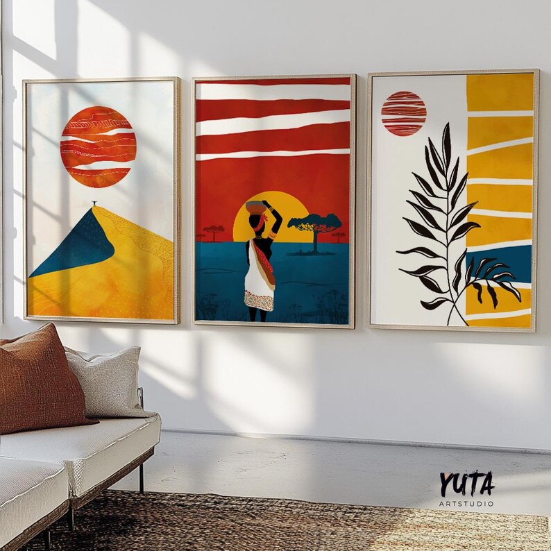 Modern African Art Gallery Wall Set of 3 Prints. Abstract Minimalist ...