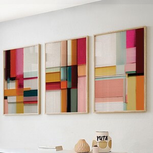 Colorful Abstract Geometric Wall Art Set of 3, Modern Color Block ...