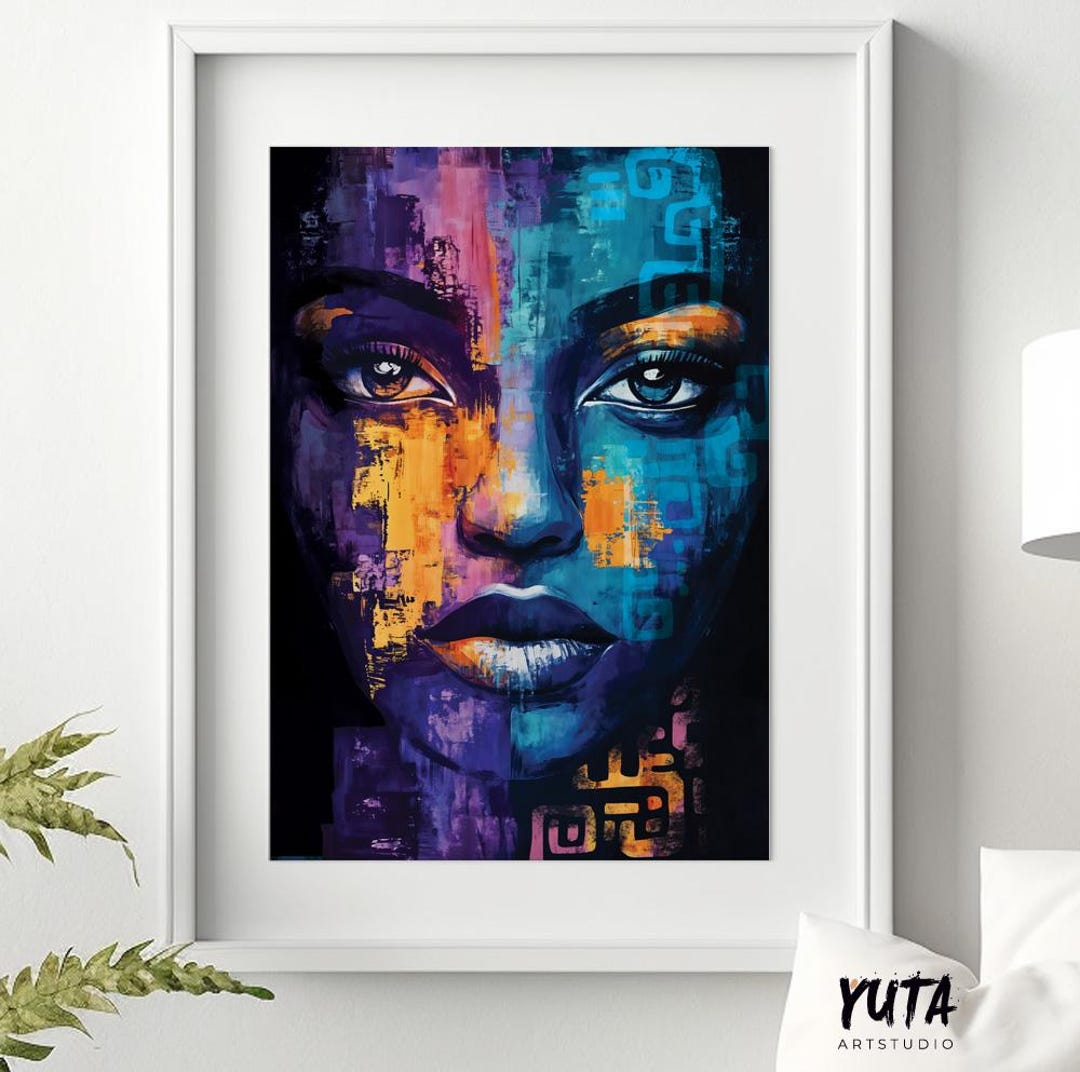 Navy Blue Woman Portrait Painting Print. Modern African American Art ...