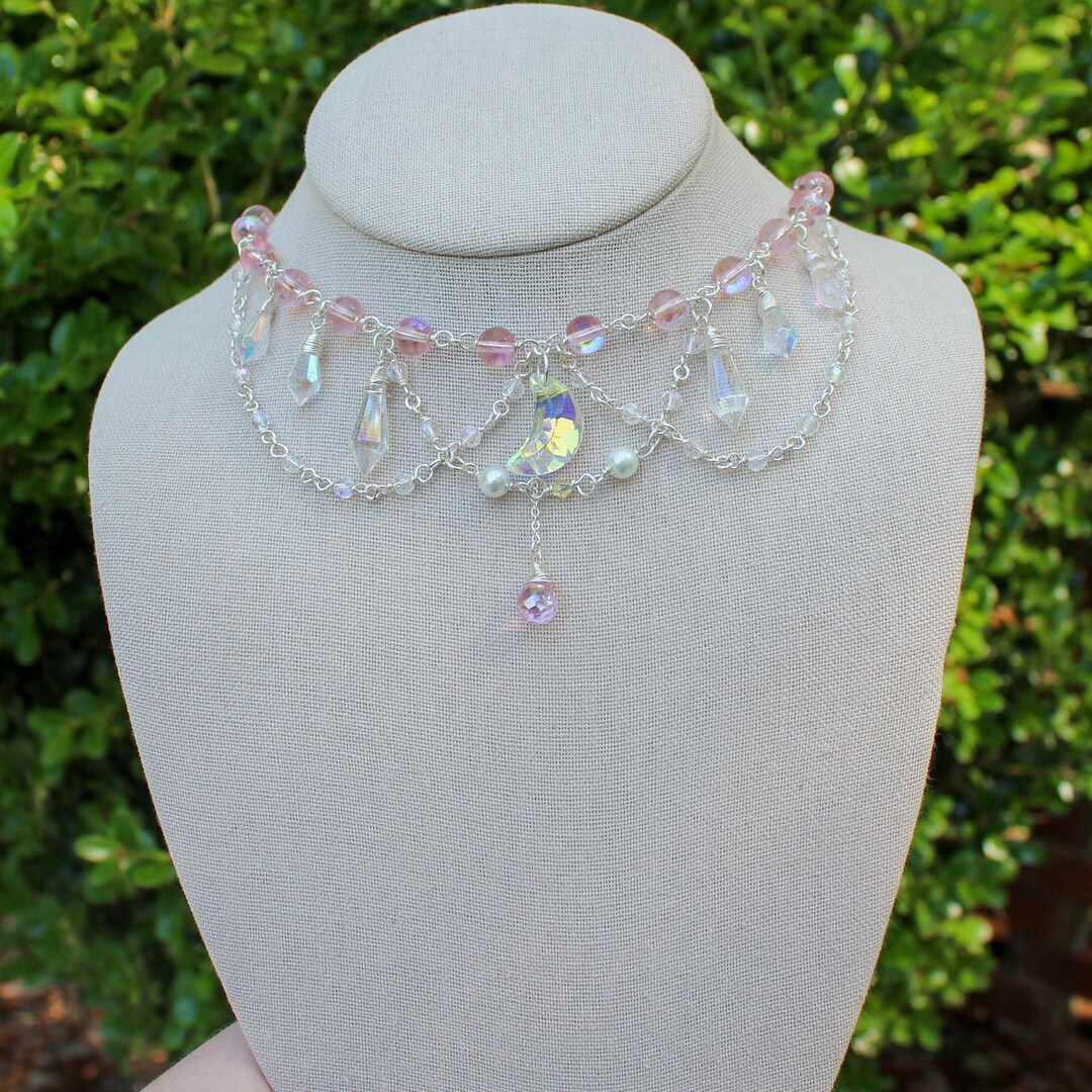 Pastel Pink Crystal Moon Anime Inspired Ethereal Kawaii Choker - Etsy