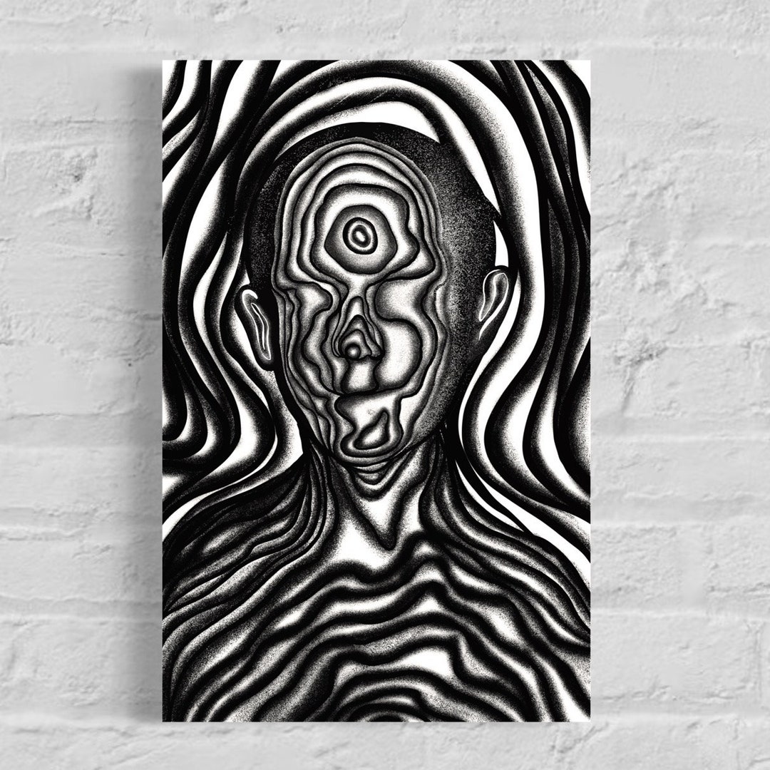 Vibrations: Trippy Black & White Art Print - Abstract Psychedelic ...