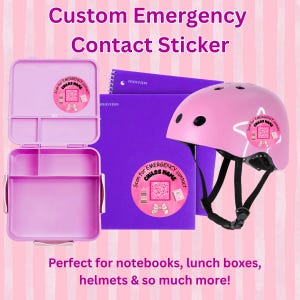 Emergency Contact Sticker for Kids – Pink & Girly Theme | Printable ...