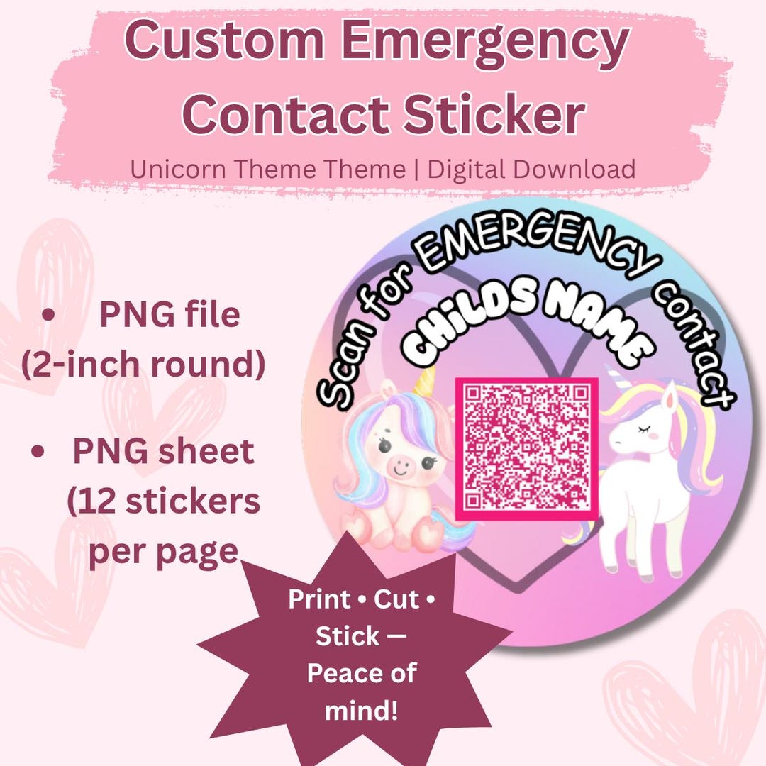 Emergency Contact Sticker for Kids – Unicorn Theme | Safety Label ...