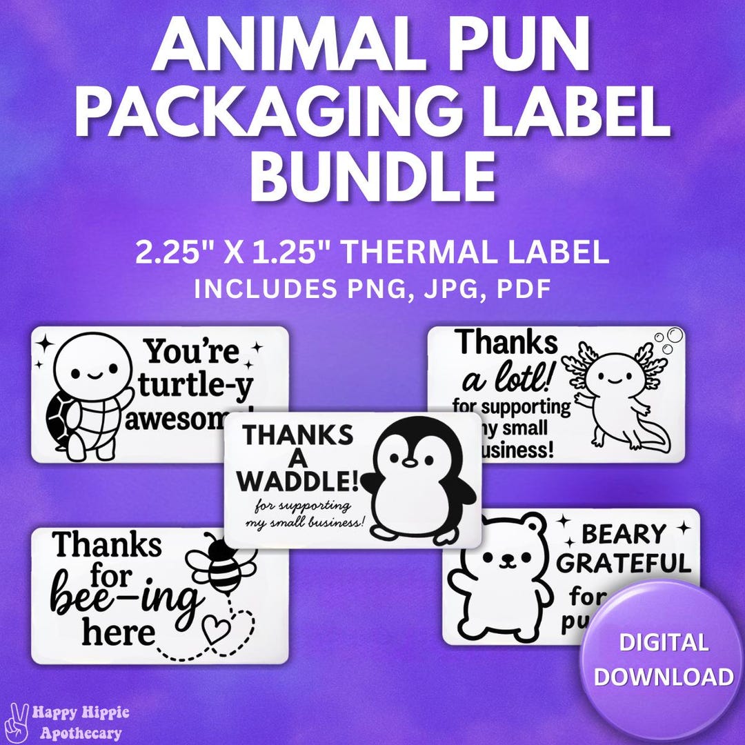 Kawaii Animal Pun Thank You Stickers: Small Business Packaging (digital ...