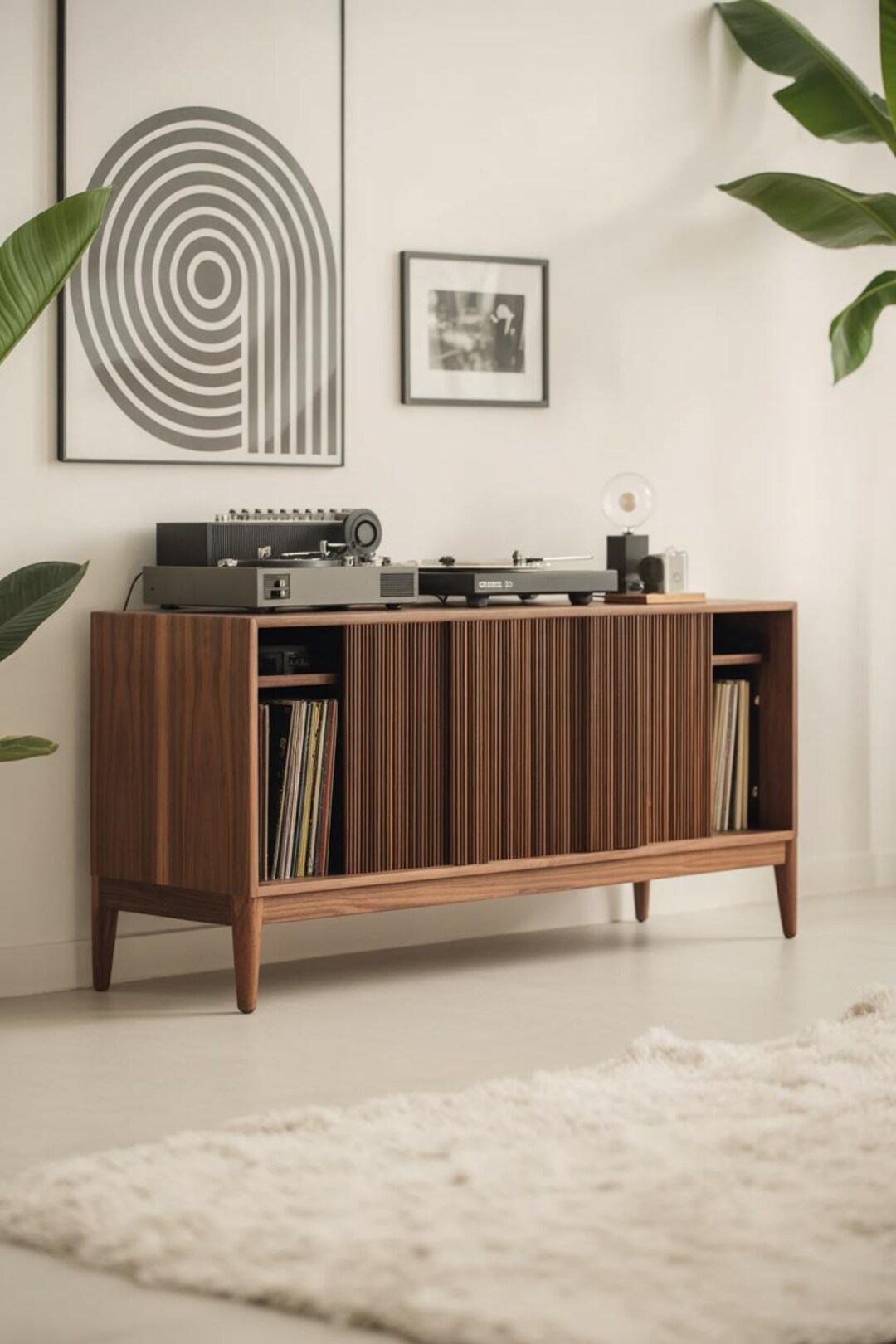 American Walnut Record Player Stand – Vinyl Storage Cabinet – Mid ...
