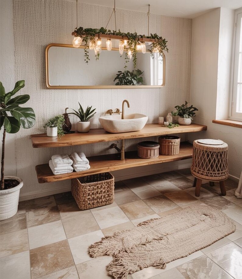 Rustic Floating Bathroom Vanity – Handmade Live Edge Wood Sink Cabinet ...
