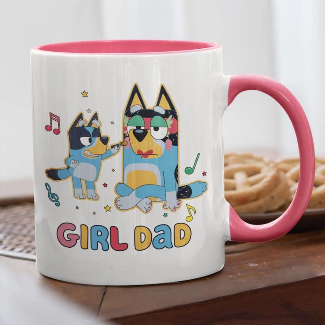 Bluey Bandit Makeup Mug – Funny Cartoon Dad Coffee Cup – Gift for Bluey ...