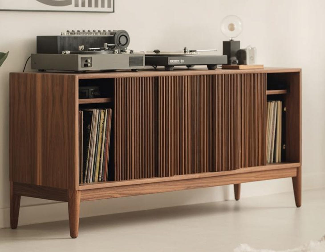 American Walnut Record Player Stand – Vinyl Storage Cabinet – Mid ...
