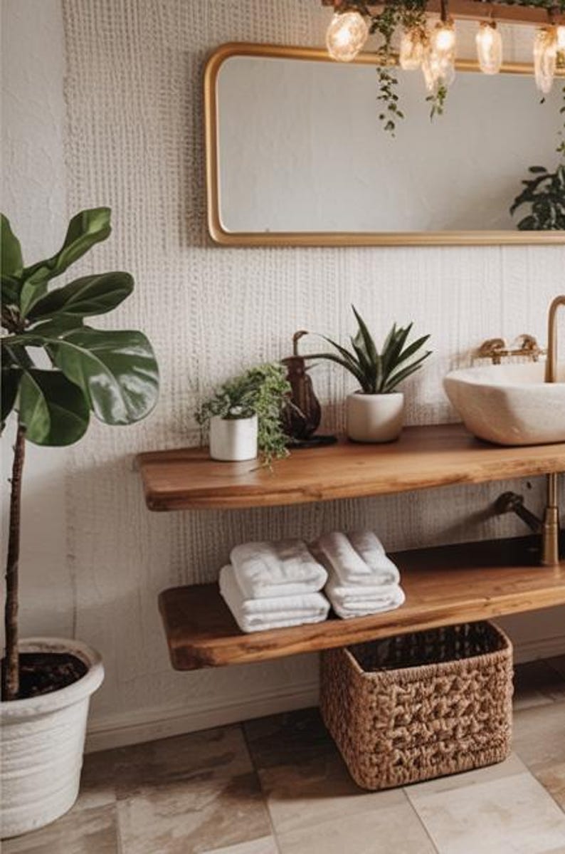 Rustic Floating Bathroom Vanity – Handmade Live Edge Wood Sink Cabinet ...