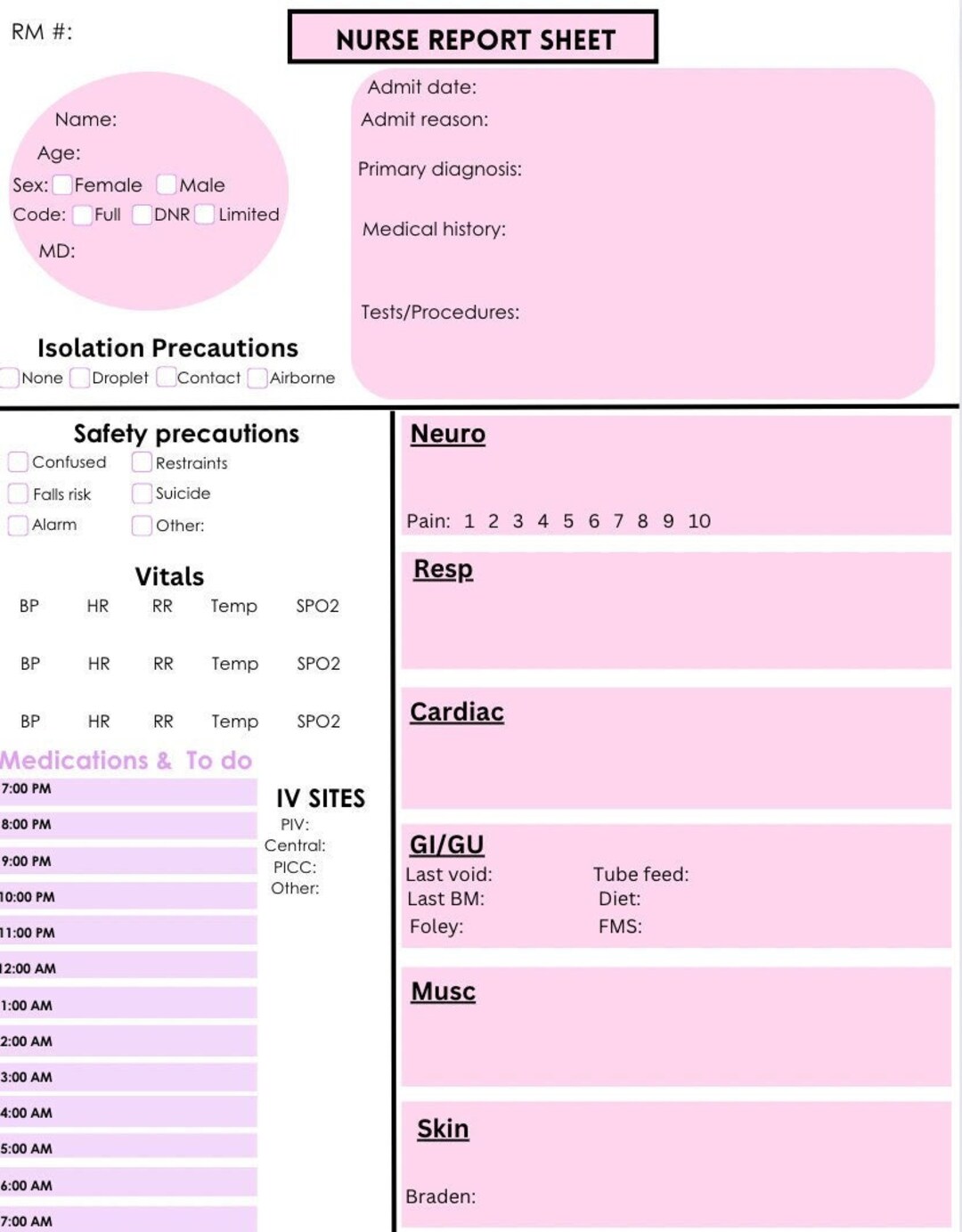 Nursing Report Sheet - Etsy