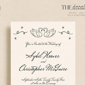 Swan Wedding Invitation Set: Elegant Hand-drawn Design (digital ...