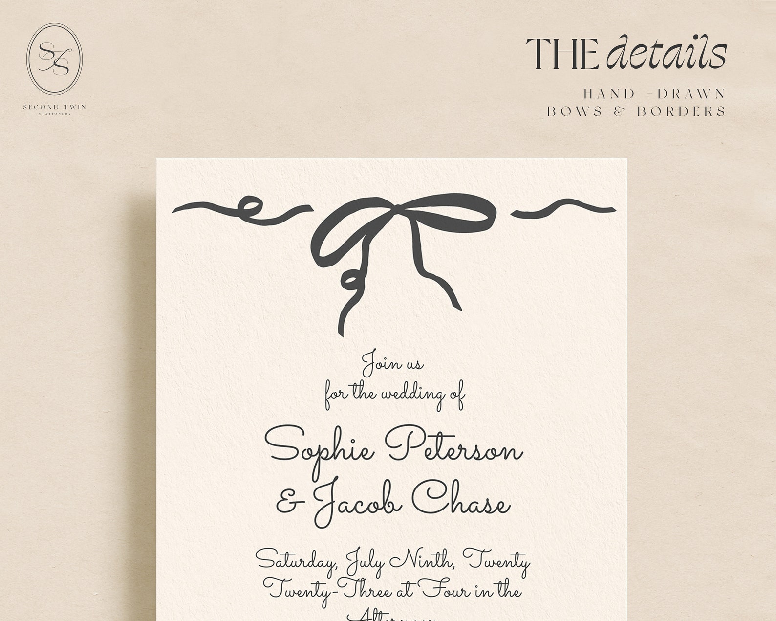 Black Hand Drawn Bow Wedding Invitation Set INSTANT DOWNLOAD - Etsy