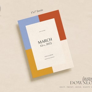 Colorblock Wedding Save the Date: Retro Blue Gold Red (digital Download ...