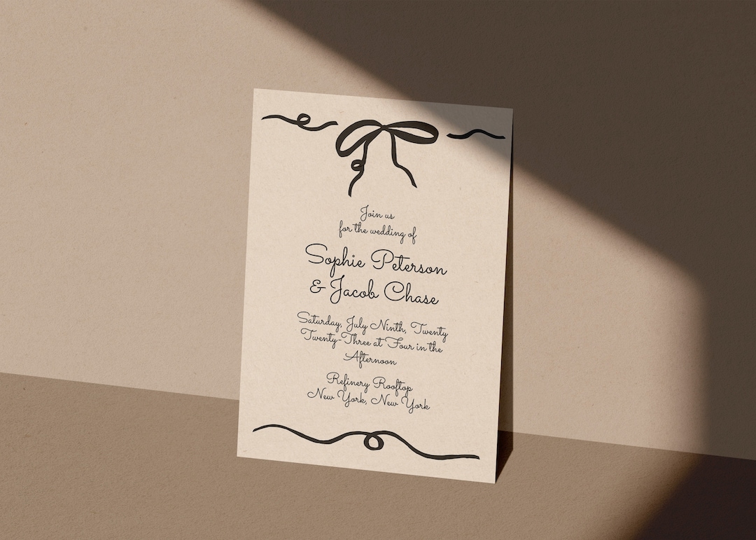 Whimsical Party Invite | Black Hand Drawn Bow | INSTANT DOWNLOAD ...