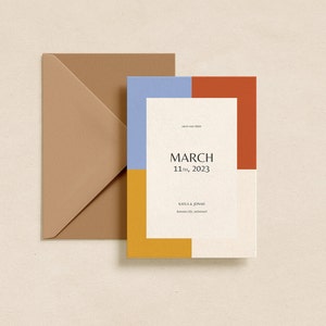Colorblock Wedding Save the Date: Retro Blue Gold Red (digital Download ...