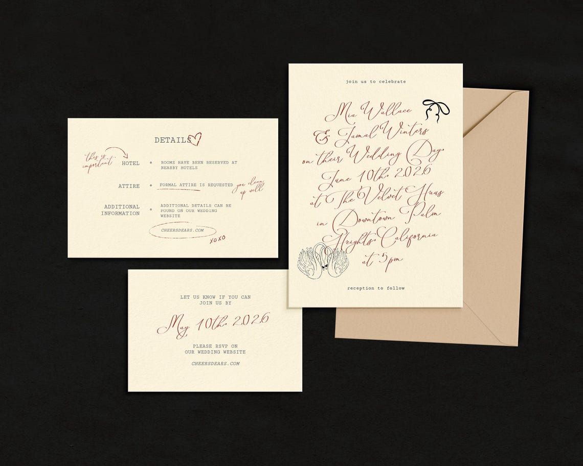 Vintage Hotel Invitation Suite Template – Editable Nostalgic Wedding ...