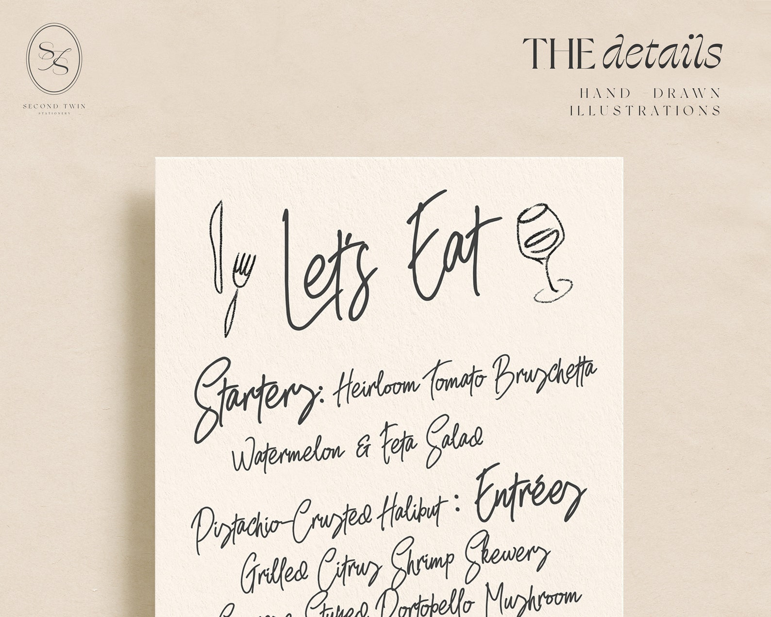 Hand Drawn Dinner Menu Template INSTANT DOWNLOAD Wedding Menu ...