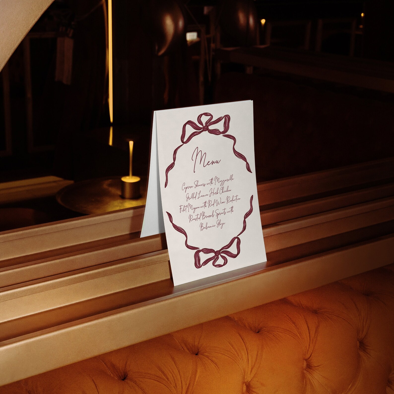 Whimsical Dinner Menu Template Maroon Hand Drawn Bow INSTANT DOWNLOAD ...