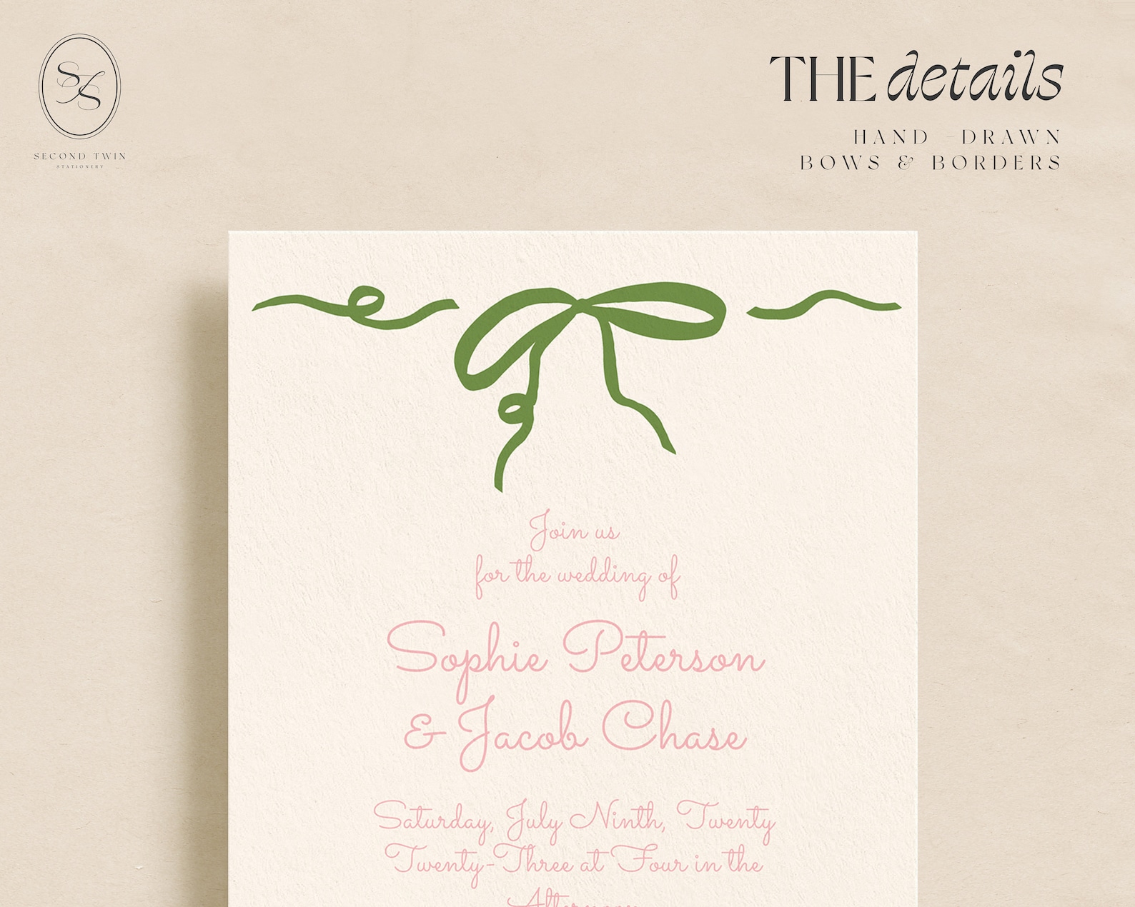 Green Hand Drawn Bow Party Invite INSTANT DOWNLOAD - Etsy