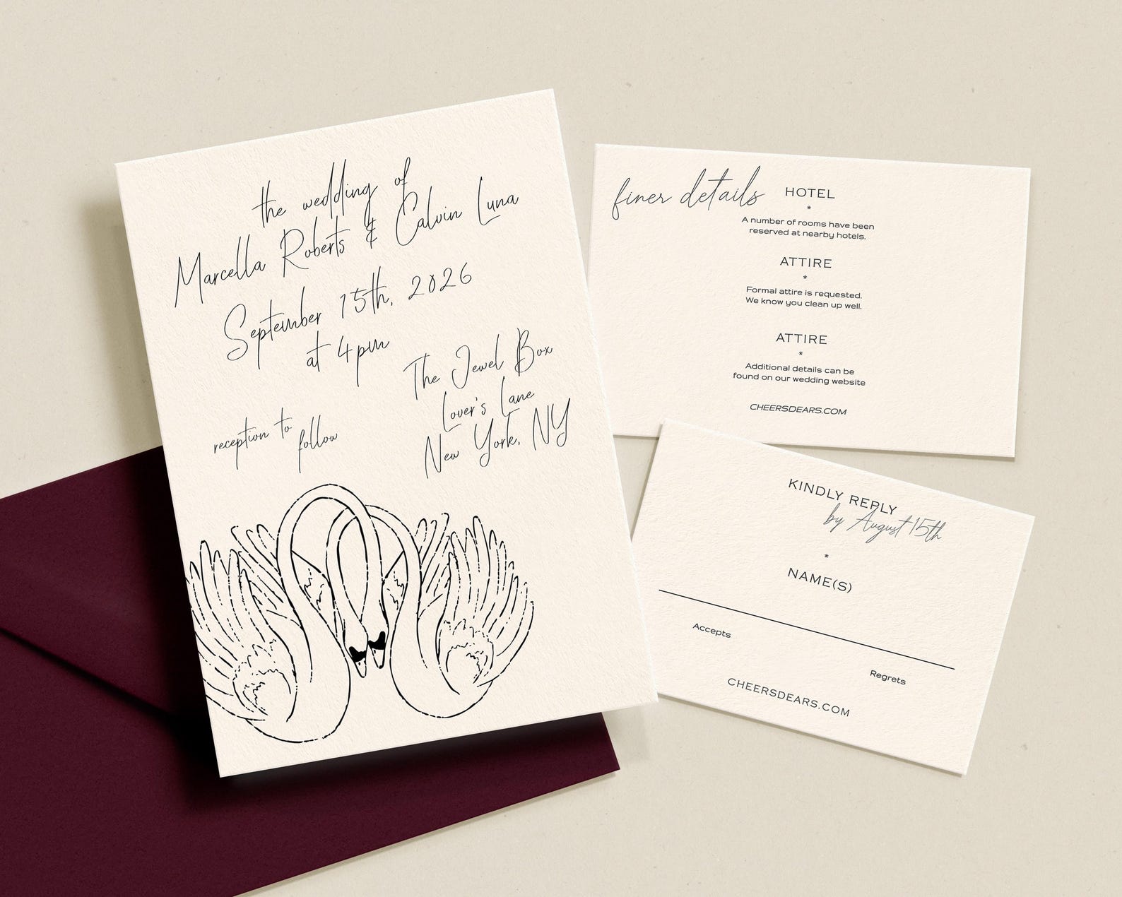 Vintage Swan Wedding Invitation Suite • Whimsical Invite Set • Details ...
