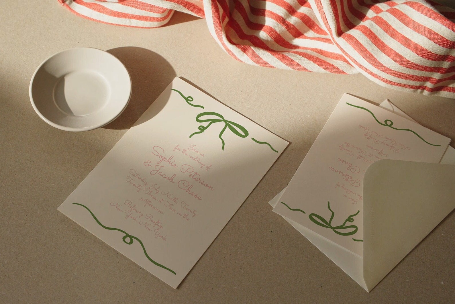 Green Hand Drawn Bow Wedding Invitation Set INSTANT DOWNLOAD - Etsy