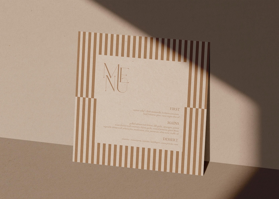 Striped Wedding Menu Template: Modern Square Design (instant Download ...