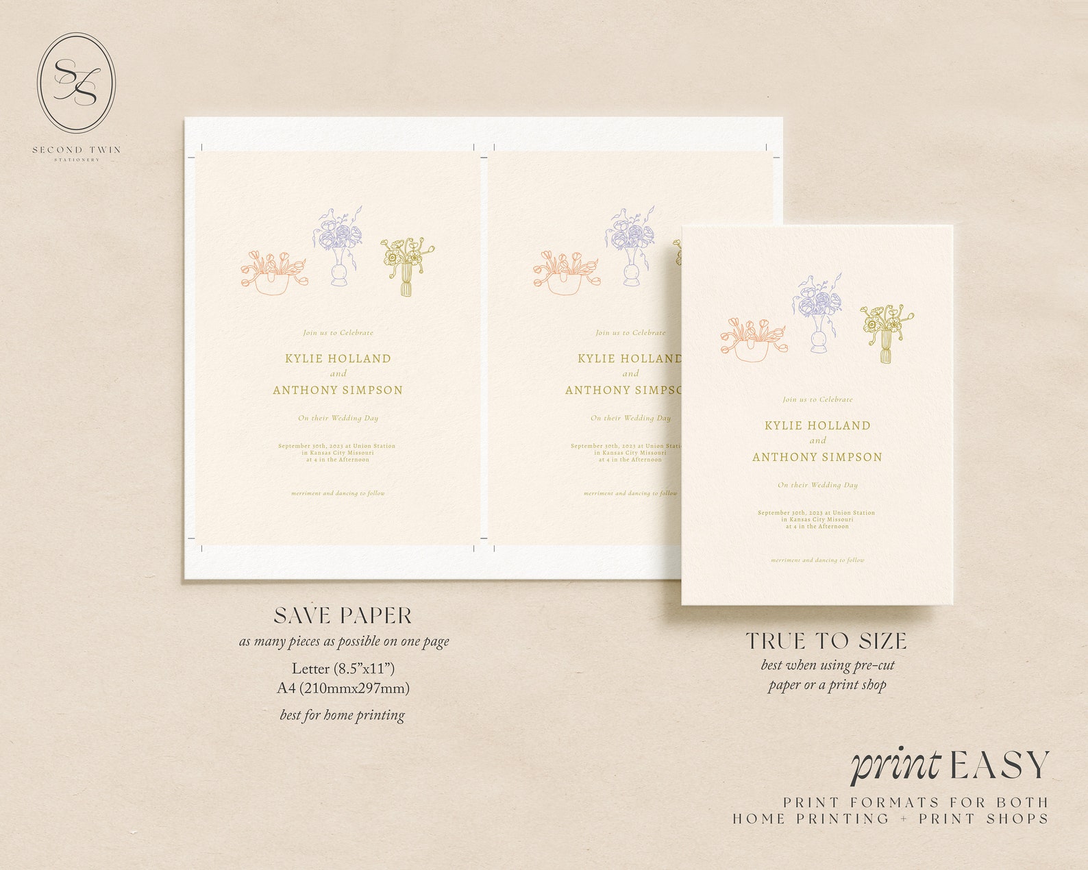 Hand-drawn Flowers Wedding Invitation Set (instant Download) - Etsy