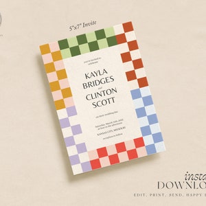 Retro Checkered Party Invitation | INSTANT DOWNLOAD | Printable Invite ...