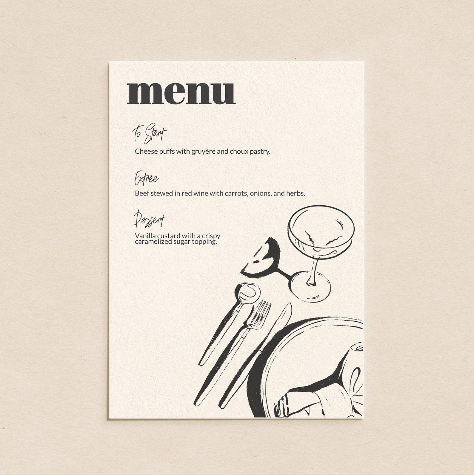 Hand-drawn Tablescape Menu Template: Editable Dinner Party Menu ...