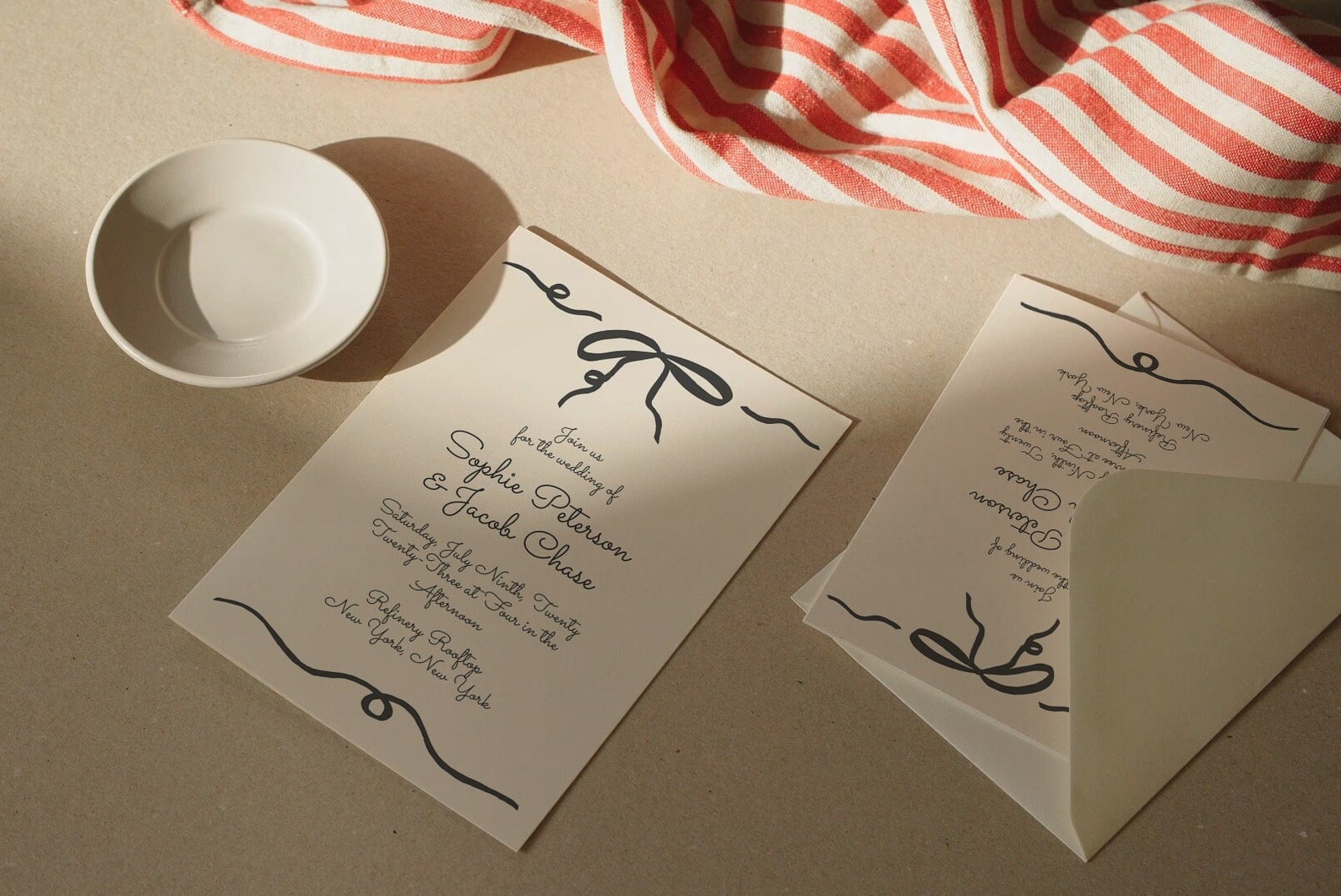 Black Hand Drawn Bow Wedding Invitation Set INSTANT DOWNLOAD - Etsy