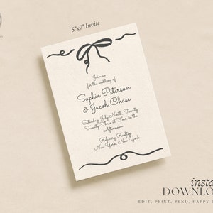 Whimsical Party Invite | Black Hand Drawn Bow | INSTANT DOWNLOAD ...