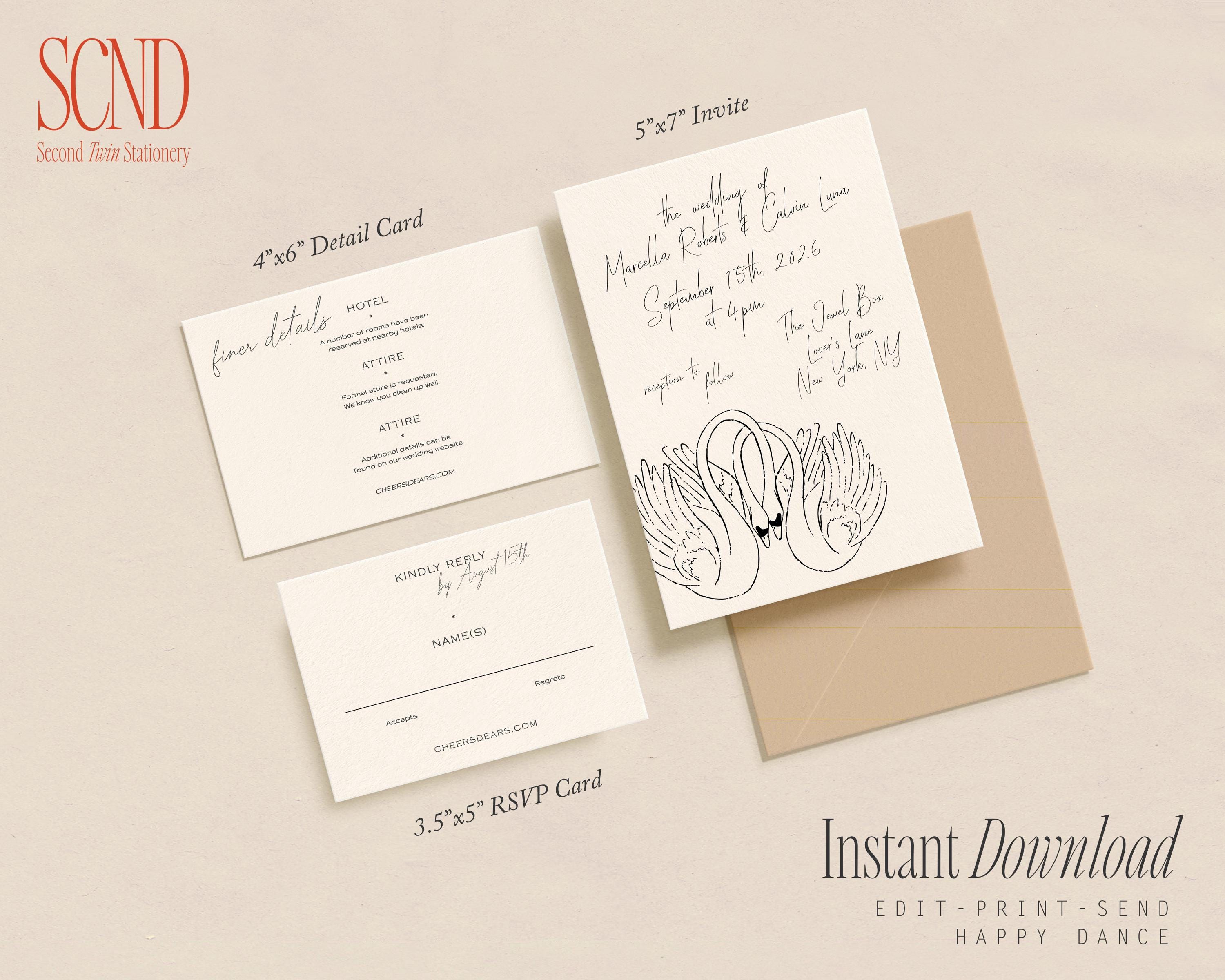 Vintage Swan Wedding Invitation Suite • Whimsical Invite Set • Details ...