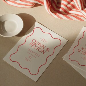 Red Wavy Frame Wedding Invitation Set: Playful Editable Template ...