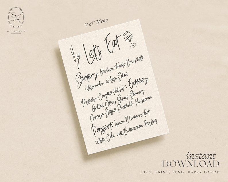 Hand Drawn Dinner Menu Template INSTANT DOWNLOAD Wedding Menu ...