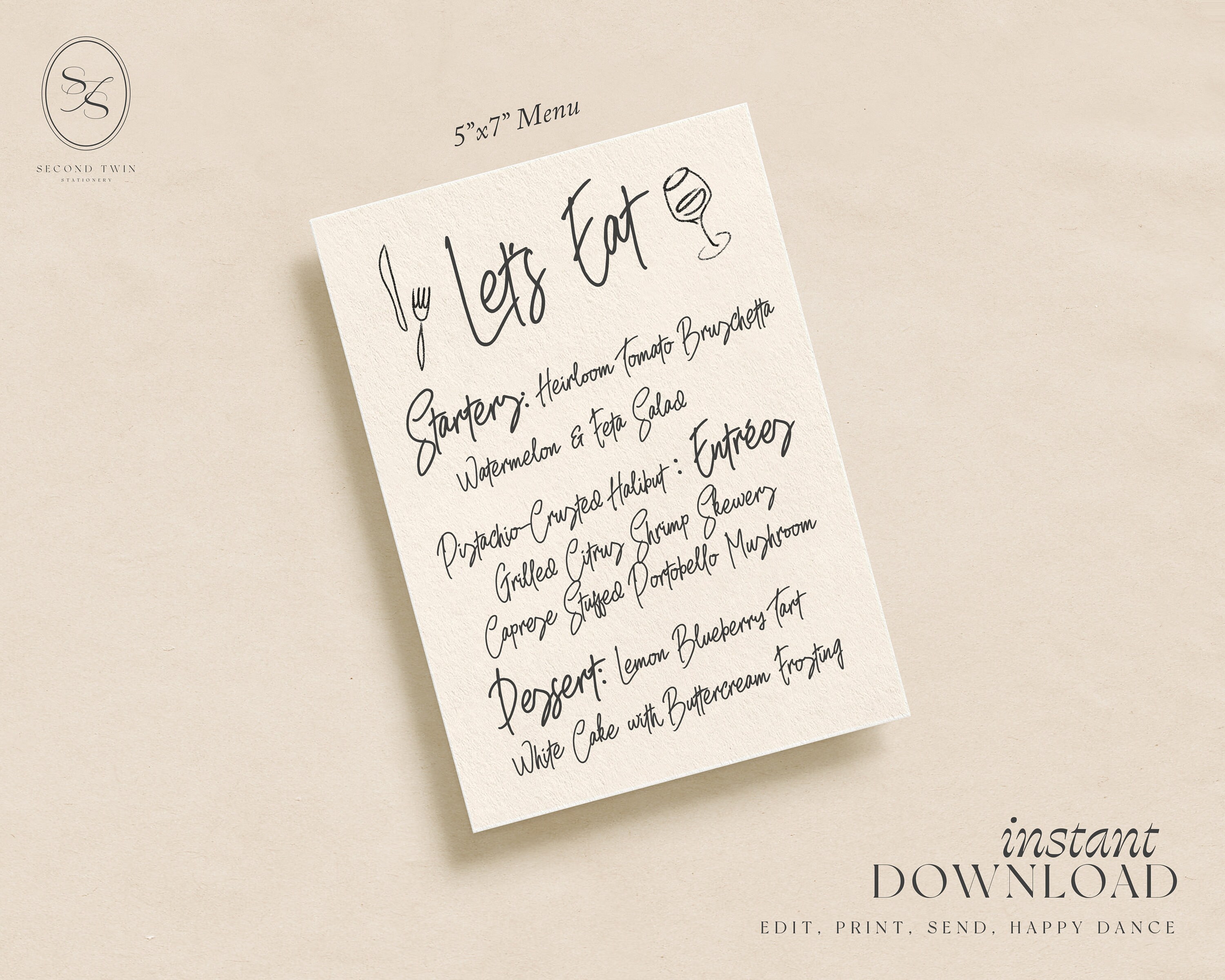 Hand Drawn Dinner Menu Template INSTANT DOWNLOAD Wedding Menu ...