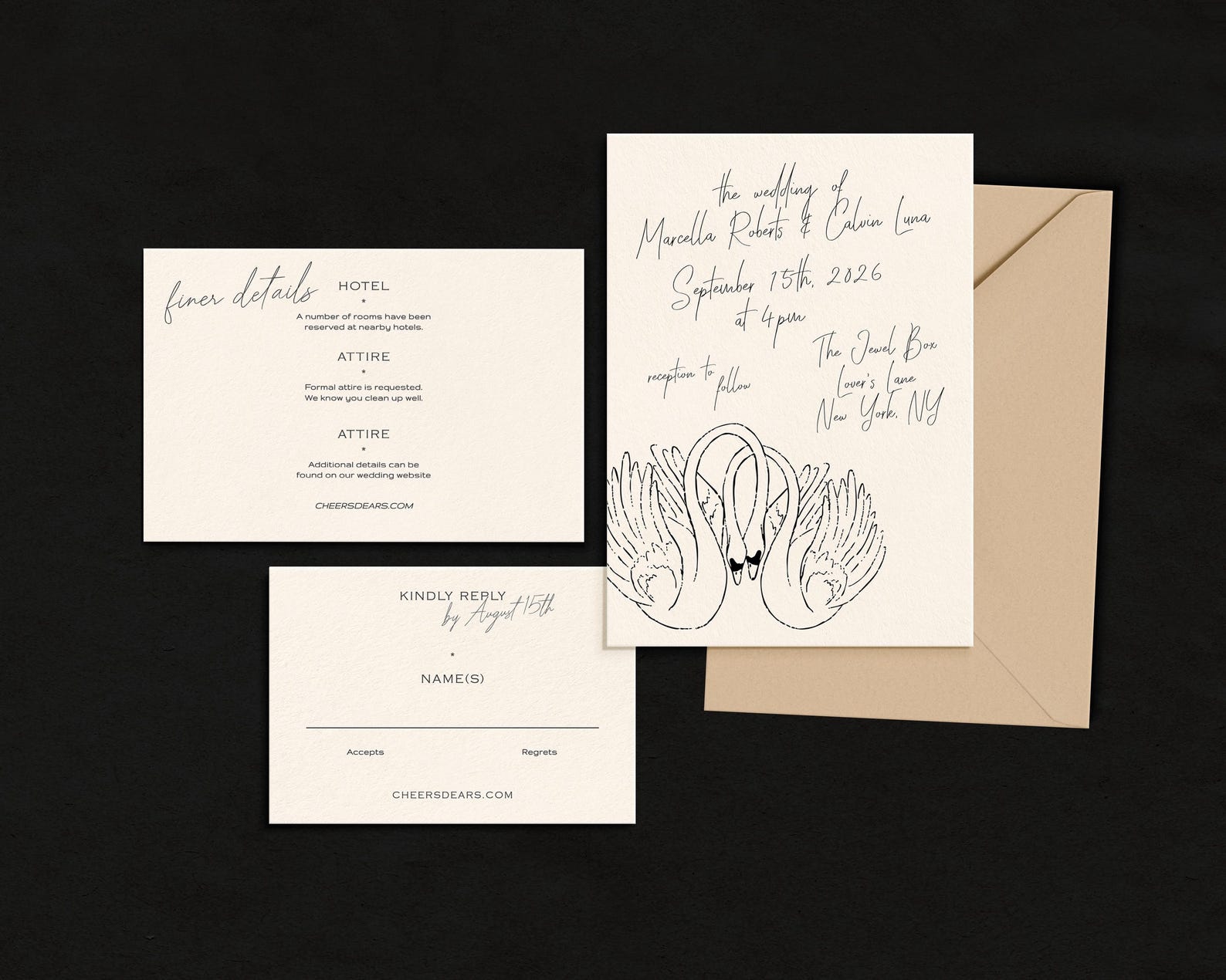 Vintage Swan Wedding Invitation Suite • Whimsical Invite Set • Details ...