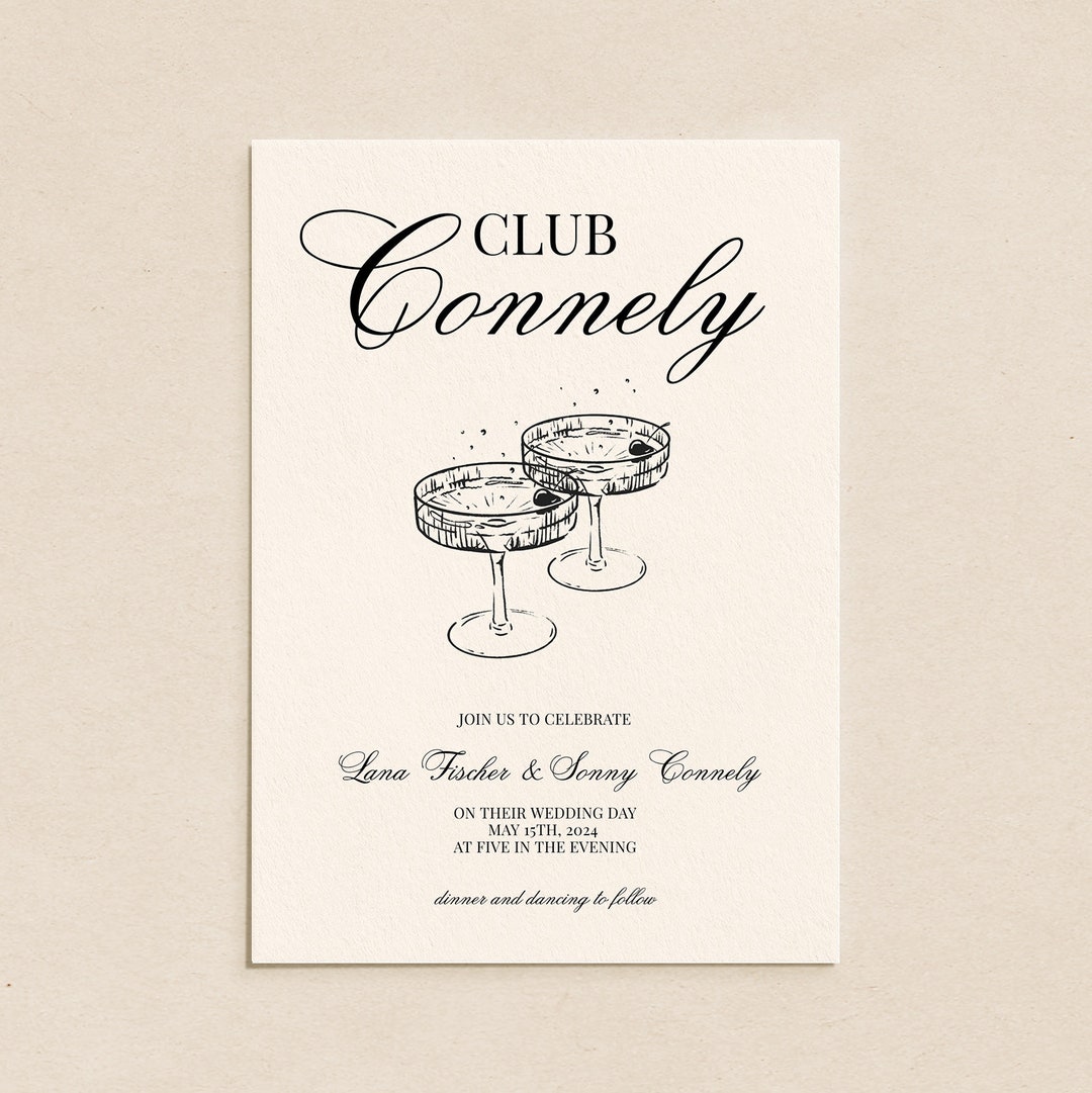 Hand Drawn Champagne Invitation Card | Rehearsal Dinner | Event or ...
