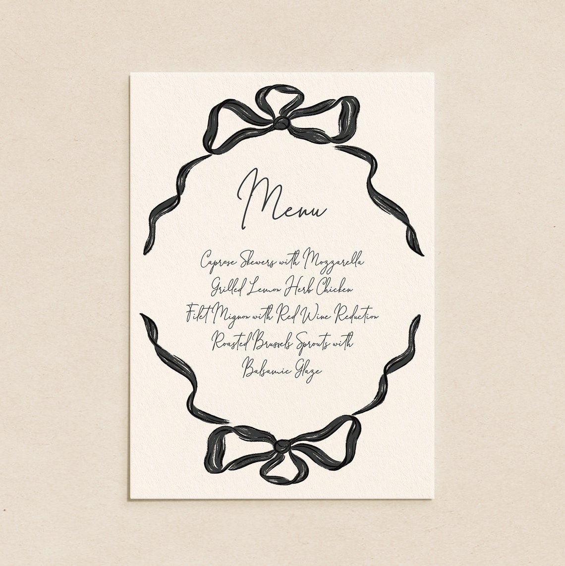 Whimsical Dinner Menu Template Black Hand Drawn Bow INSTANT DOWNLOAD ...