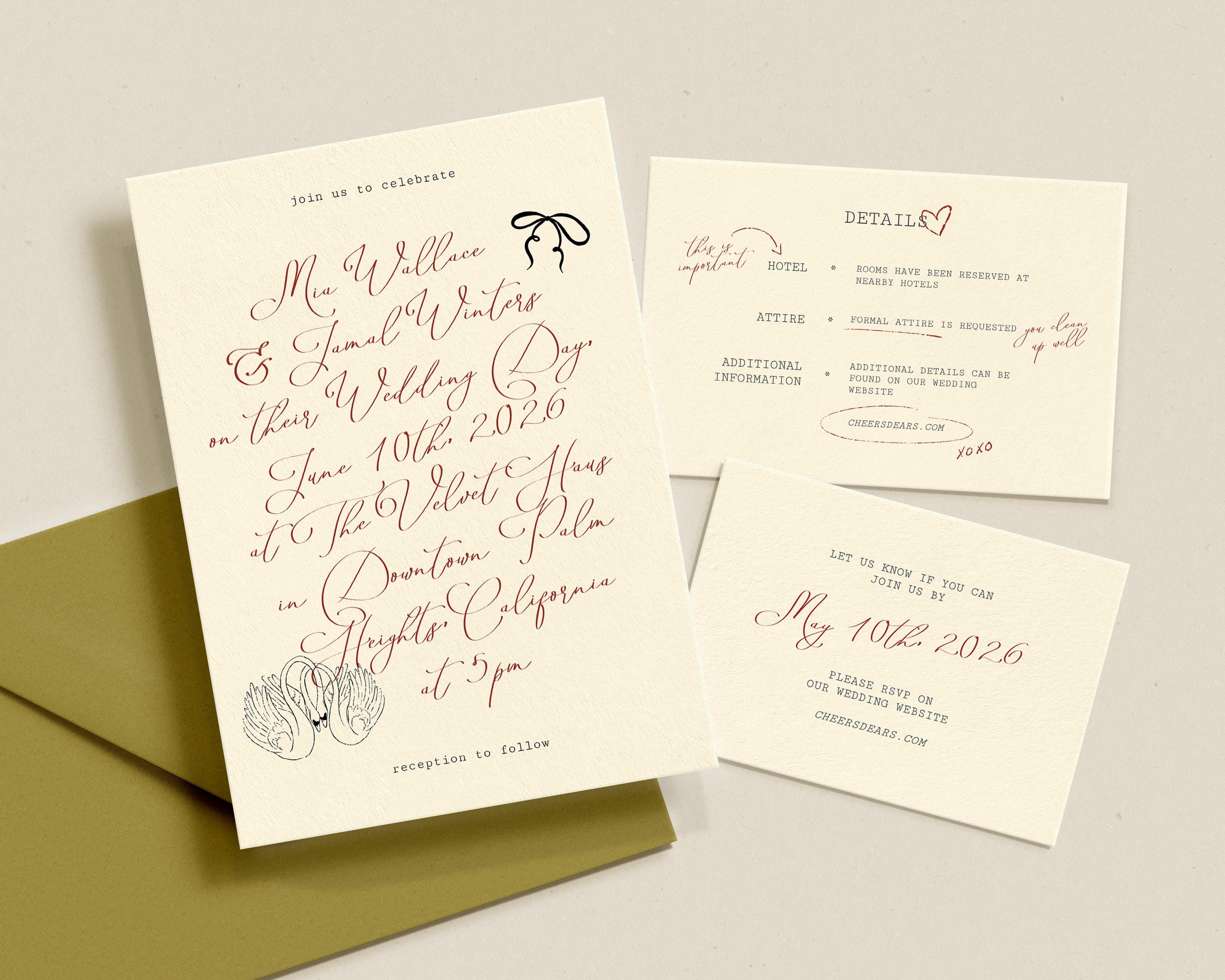 Vintage Hotel Invitation Suite Template – Editable Nostalgic Wedding ...