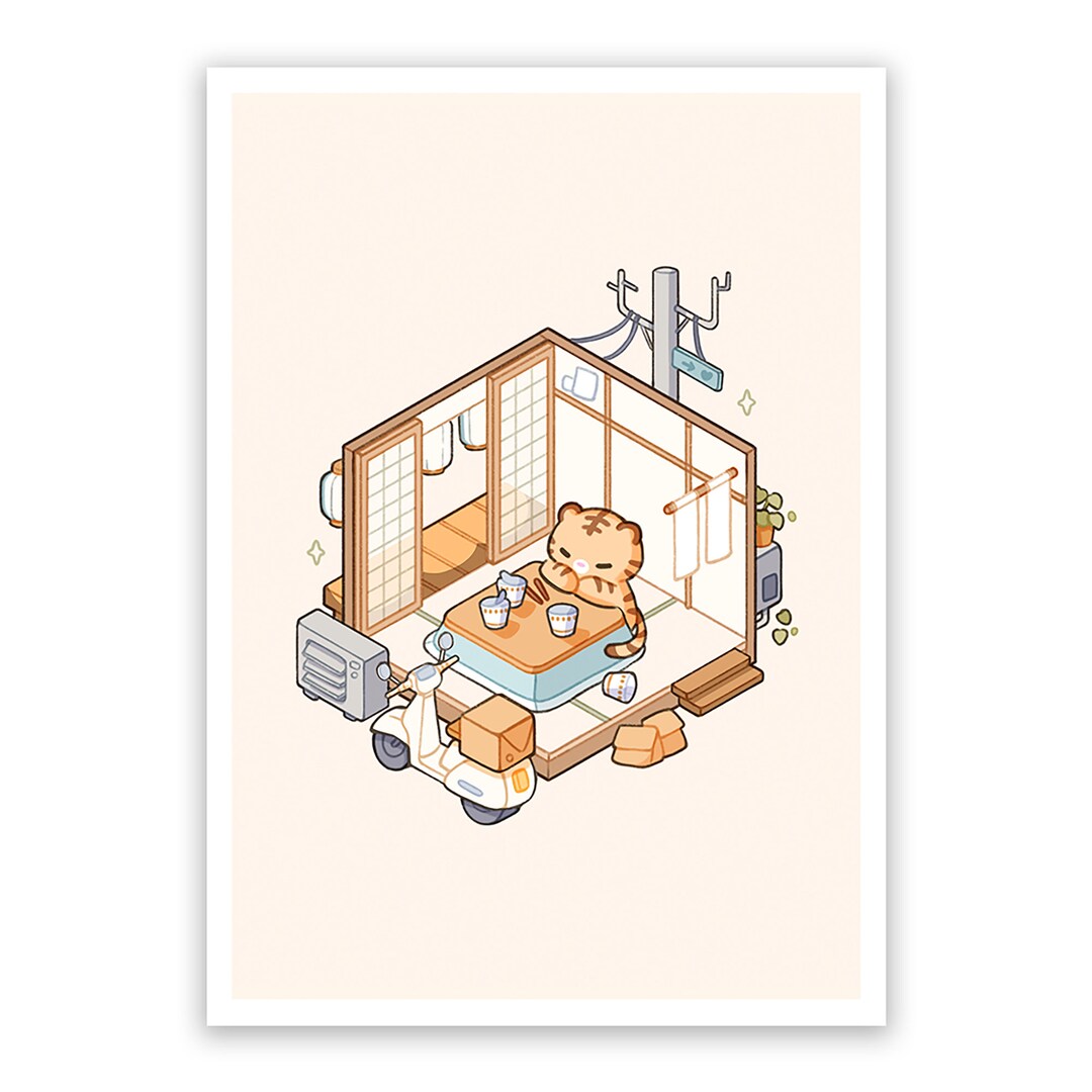 Tiger Japanese Room Art Print Cute Illustration Animals - Etsy